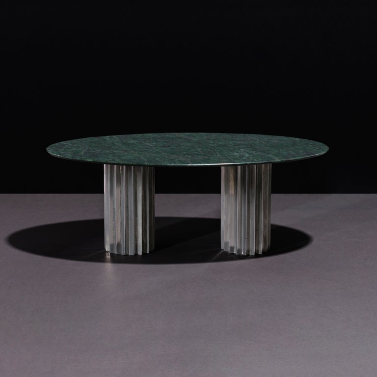 Doris Oval Double Pedestal Dining Table in Green Marble and Cast ...