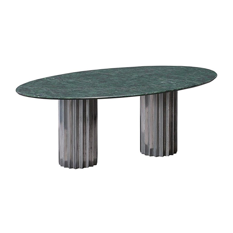 Doris Oval Double Pedestal Dining Table in Green Marble and Cast ...