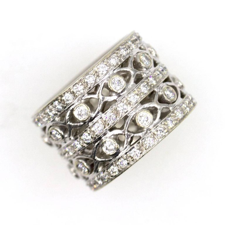 Doris Panos Diamond 18 Karat White Gold Wide Band Ring at 1stDibs