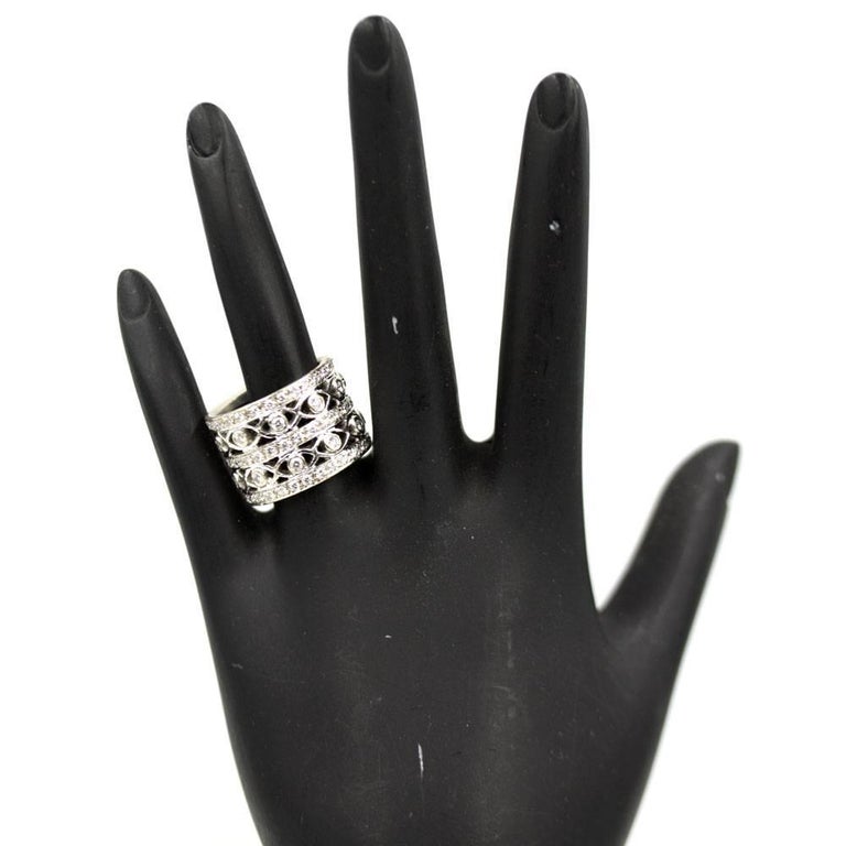 Doris Panos Diamond 18 Karat White Gold Wide Band Ring at 1stDibs