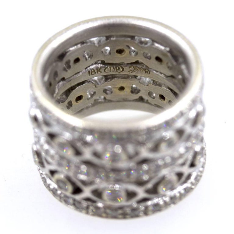 Doris Panos Diamond 18 Karat White Gold Wide Band Ring at 1stDibs