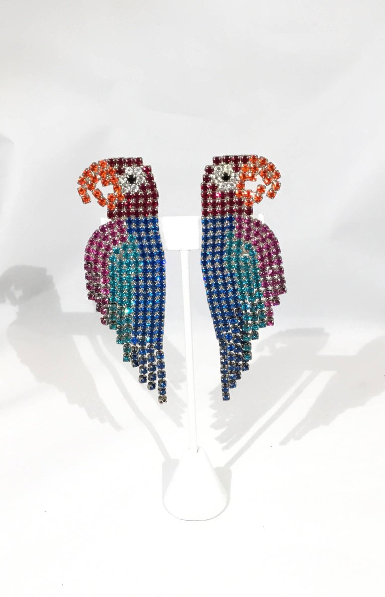 Dorothy Bauer Rhinestone Parrot Clip Earrings and Brooch Set at 1stDibs ...