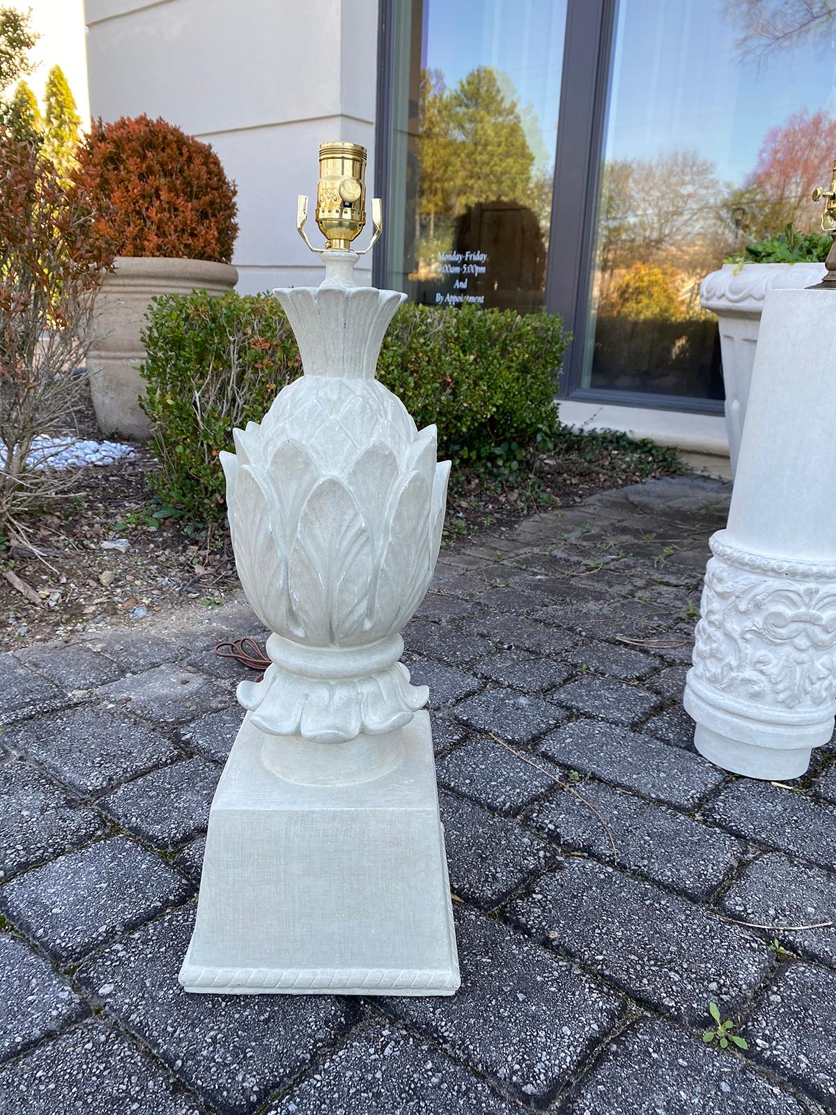 Dorothy Draper Style 20th Century Plaster Pineapple Lamp, Custom Finish ...