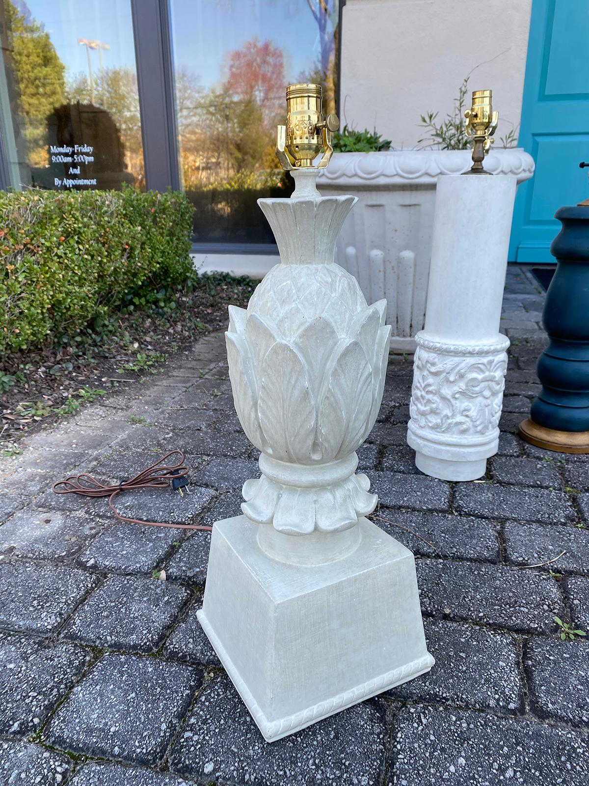 Dorothy Draper Style 20th Century Plaster Pineapple Lamp, Custom Finish ...