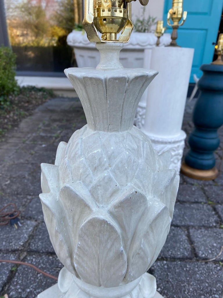 Dorothy Draper Style 20th Century Plaster Pineapple Lamp, Custom Finish ...