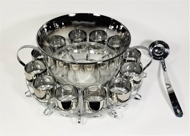 Dorothy Thorpe Punch Bowl Set Mid Century 1960s Glassware Barware Set ...