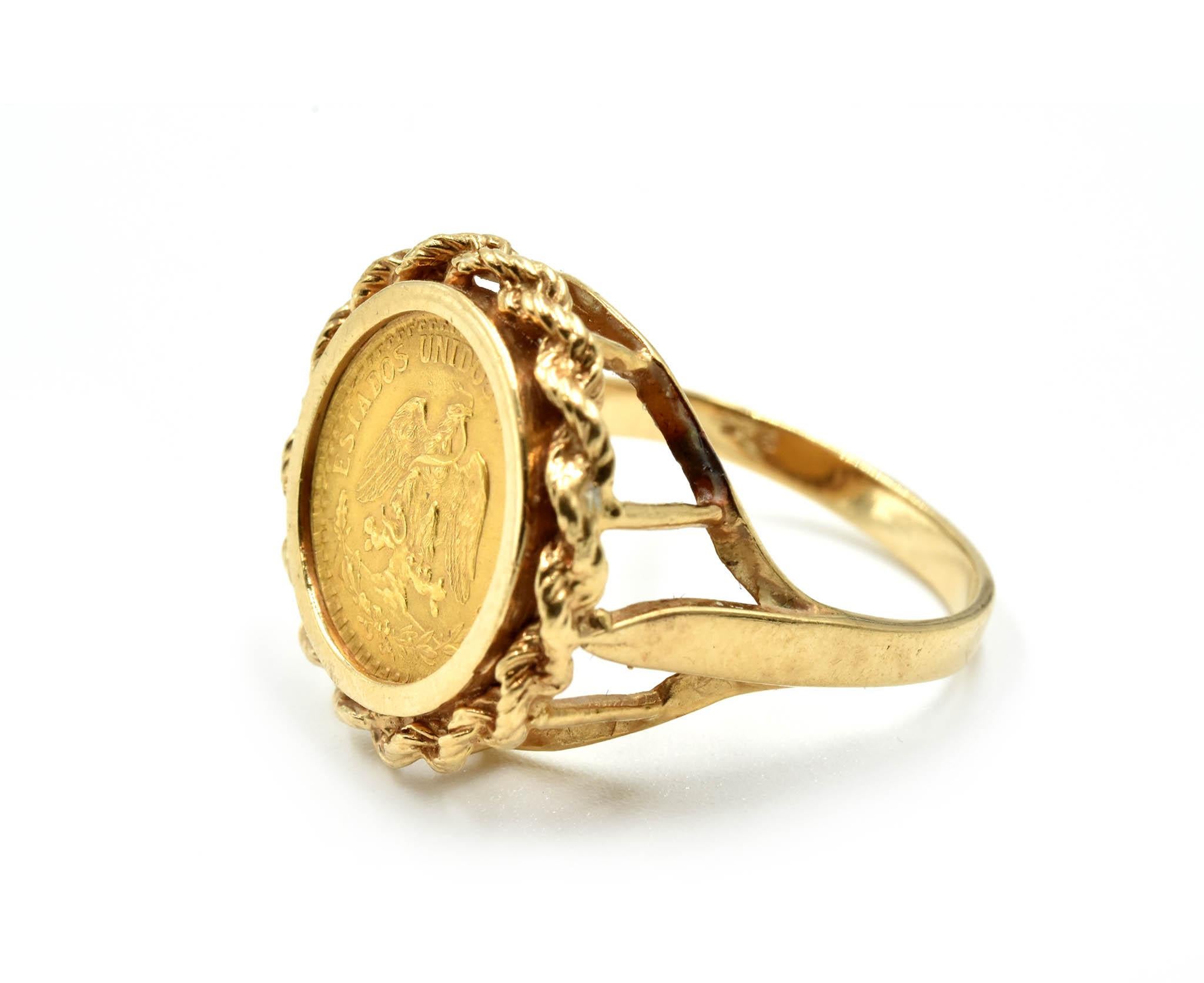 Dos Peso Coin Ring 14 Karat Yellow Gold For Sale at 1stDibs | dos pesos ...