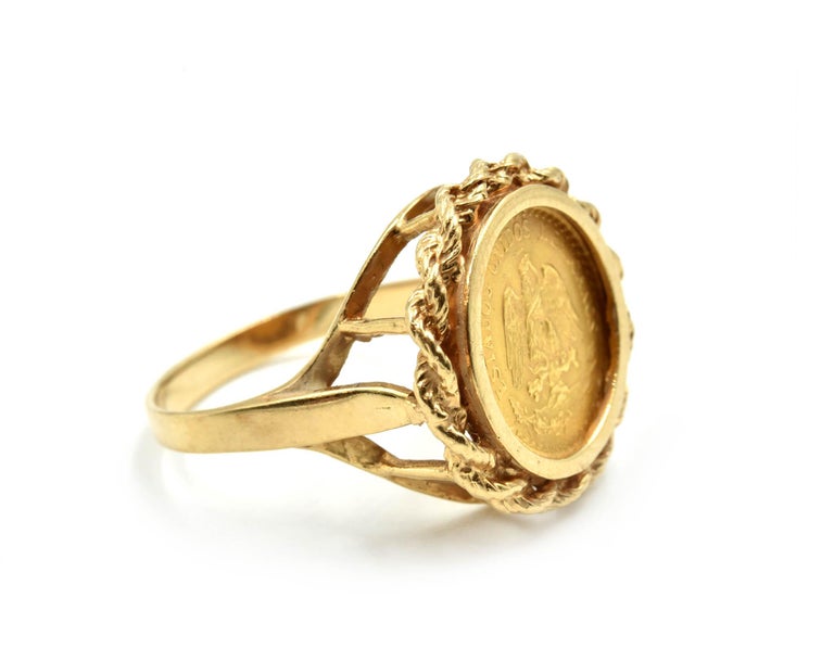 Dos Peso Coin Ring 14 Karat Yellow Gold For Sale at 1stDibs | gold dos peso