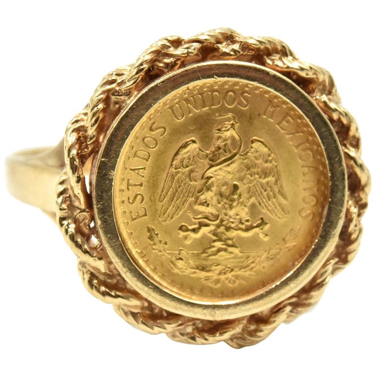 Dos Peso Coin Ring 14 Karat Yellow Gold For Sale at 1stDibs | gold dos peso
