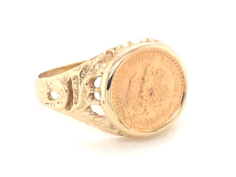 Dos Pesos Gold Coin Ring in 10k Yellow Gold at 1stDibs