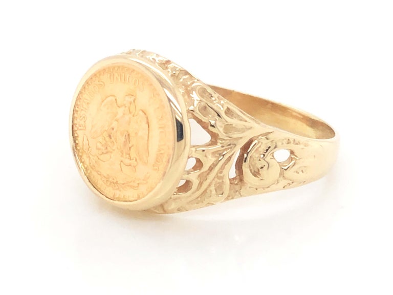 Dos Pesos Gold Coin Ring in 10k Yellow Gold For Sale at 1stDibs