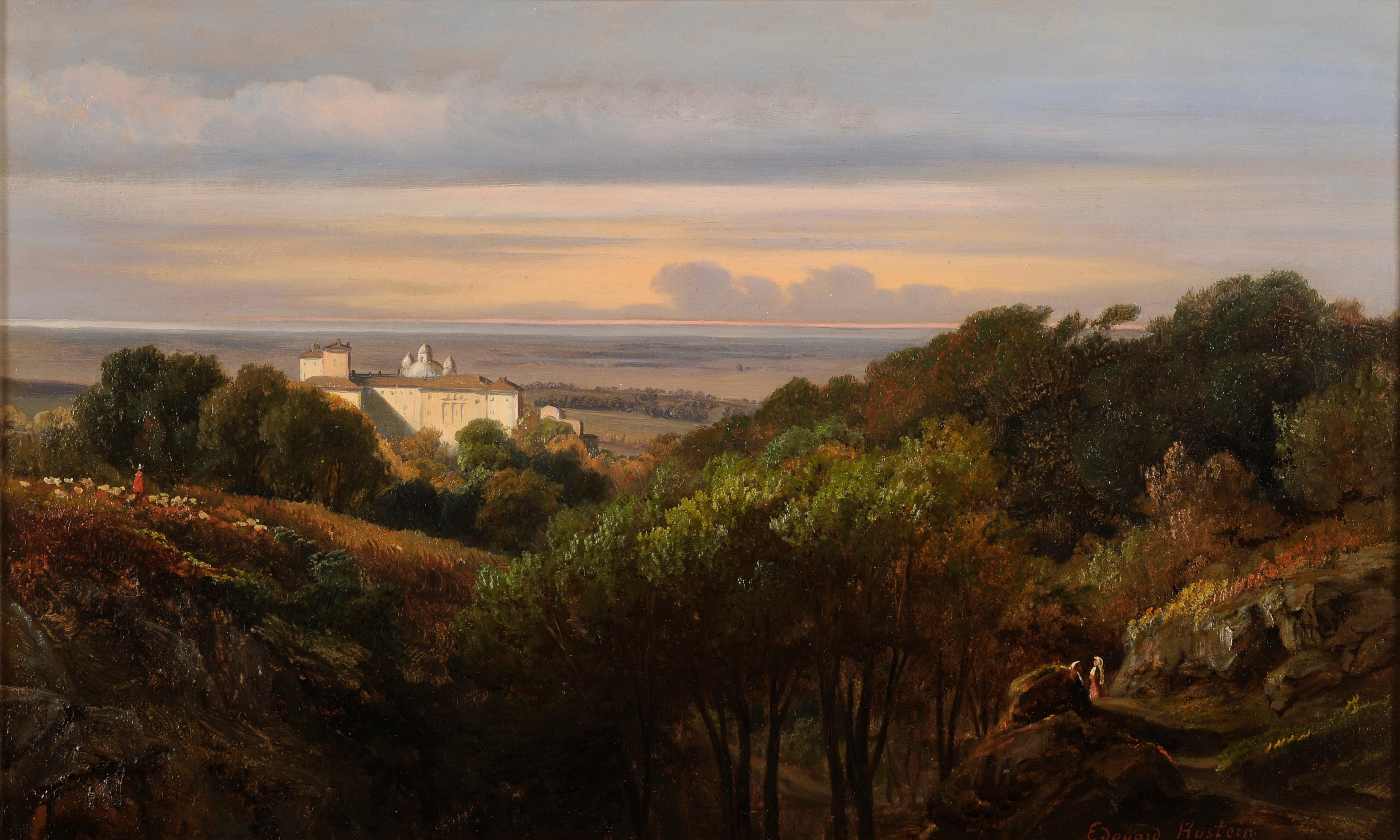 Édouard HOSTEIN - View of the Chigi Palace in Ariccia For Sale at 1stDibs