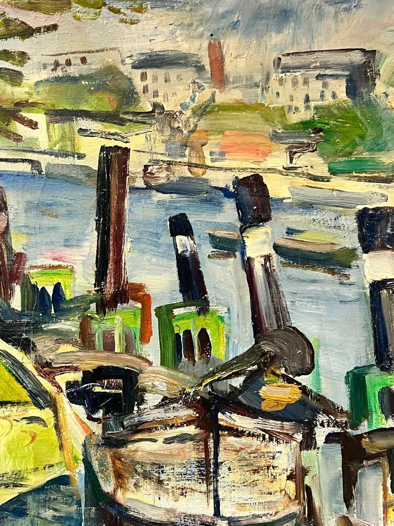 Édouard Righetti (1924-2001) - River Seine Paris Tug Boats Moored 1960 ...