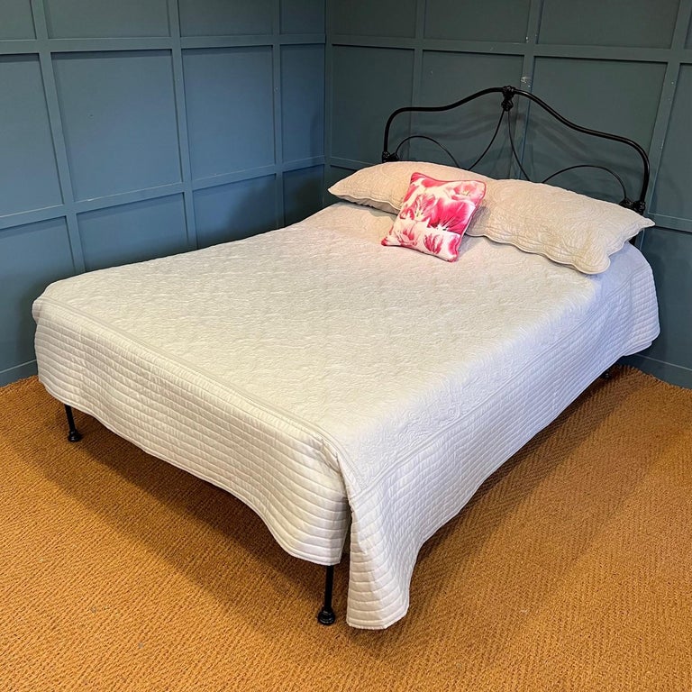 Double 4'6" - Antique Low Ended Irish Iron Bedstead For Sale at 1stDibs