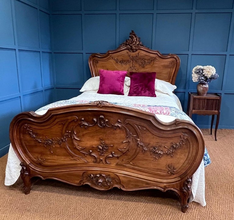 Double-French Louis XV Style Walnut Bedstead For Sale at 1stDibs