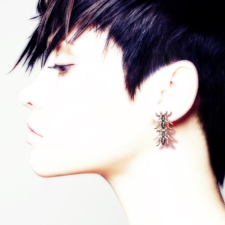 Double Ant Earrings White Gold Black Rhodium Diamonds For Sale at 1stDibs