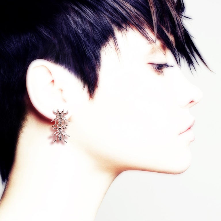 Double Ant Earrings White Gold Diamonds For Sale at 1stDibs