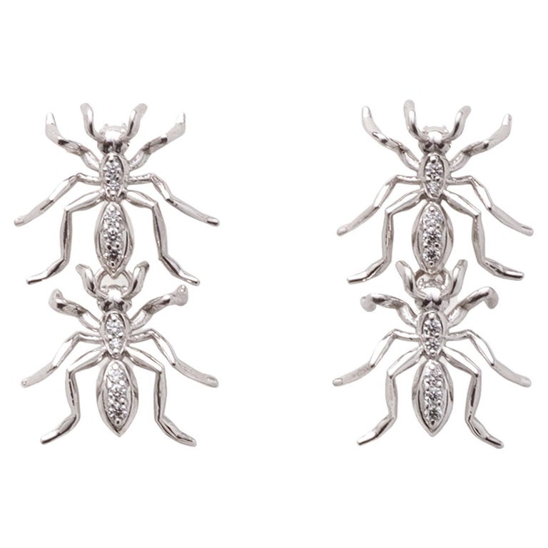 Double Ant Earrings White Gold Diamonds For Sale at 1stDibs