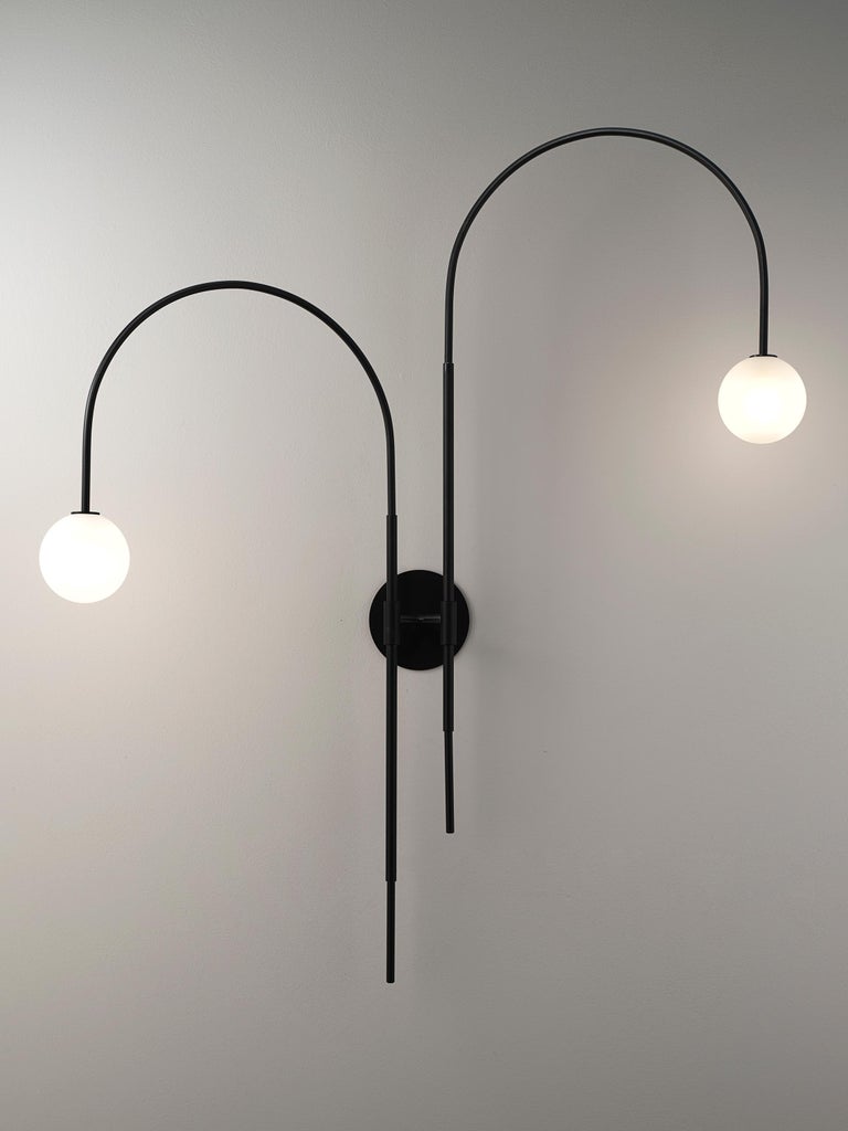 Double Arc Wall Lamp or Sconce in Black Enamel and Blown Glass ...