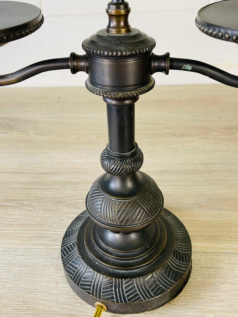Double Arm Rectangular Table Lamps with Shades, Pair For Sale at 1stDibs