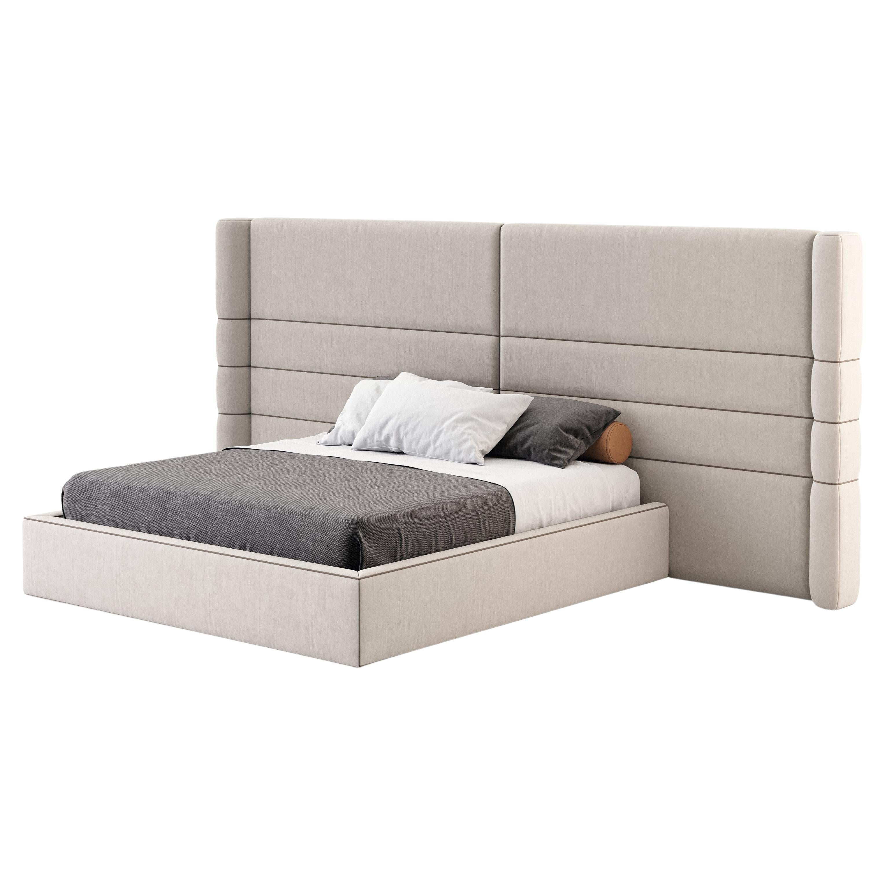 Double Size His Bed Made with Leather and Textile, Art Deco Style For ...