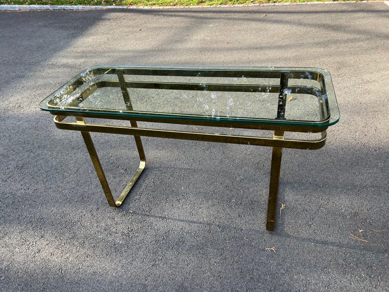 Double Banded Brass Finish Sofa Table For Sale at 1stDibs