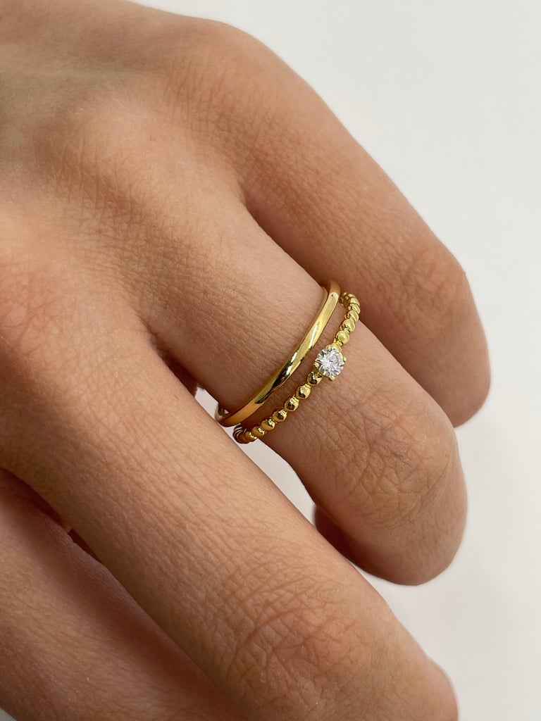 Customizable Double Bead Band Diamond Ring in 18K Rose Gold For Sale at ...
