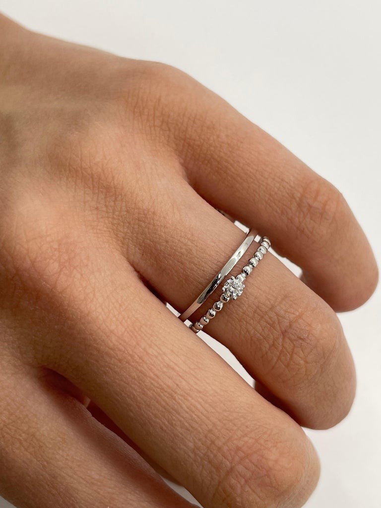 Customizable Double Bead Band Diamond Ring in 18K White Gold For Sale ...