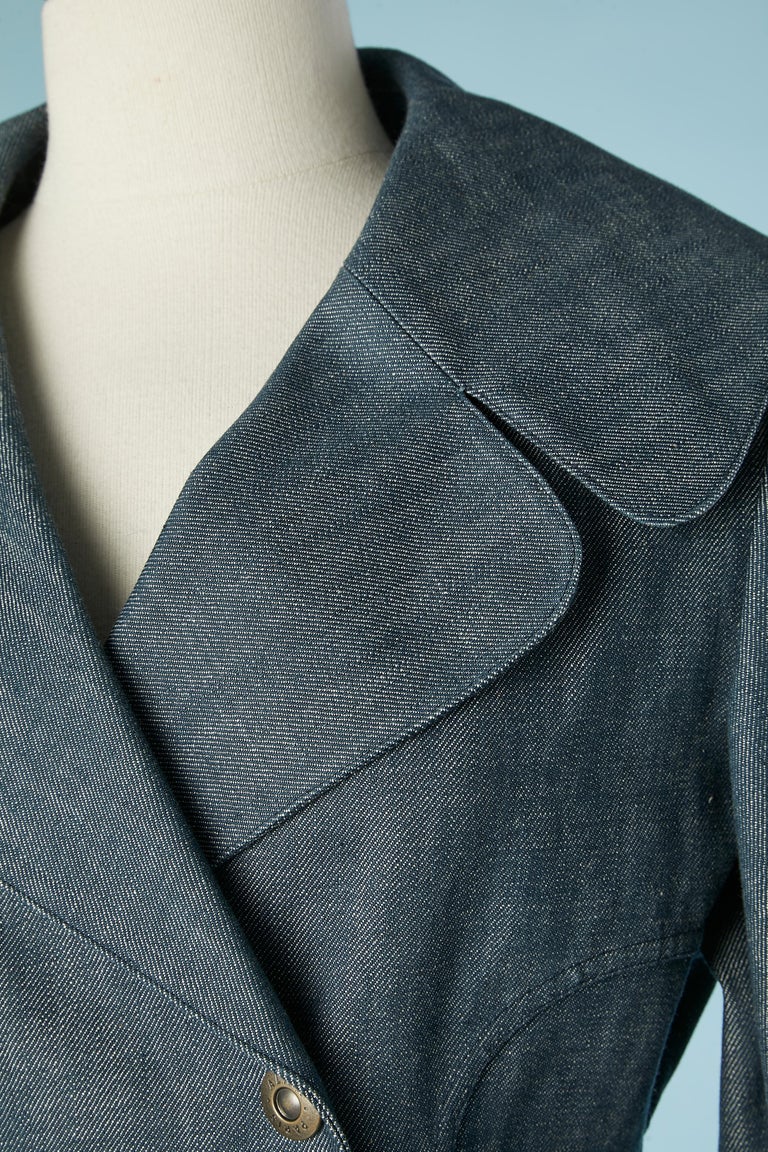 Double-breasted coat in denim with cut-work and branded snap Alaïa For ...