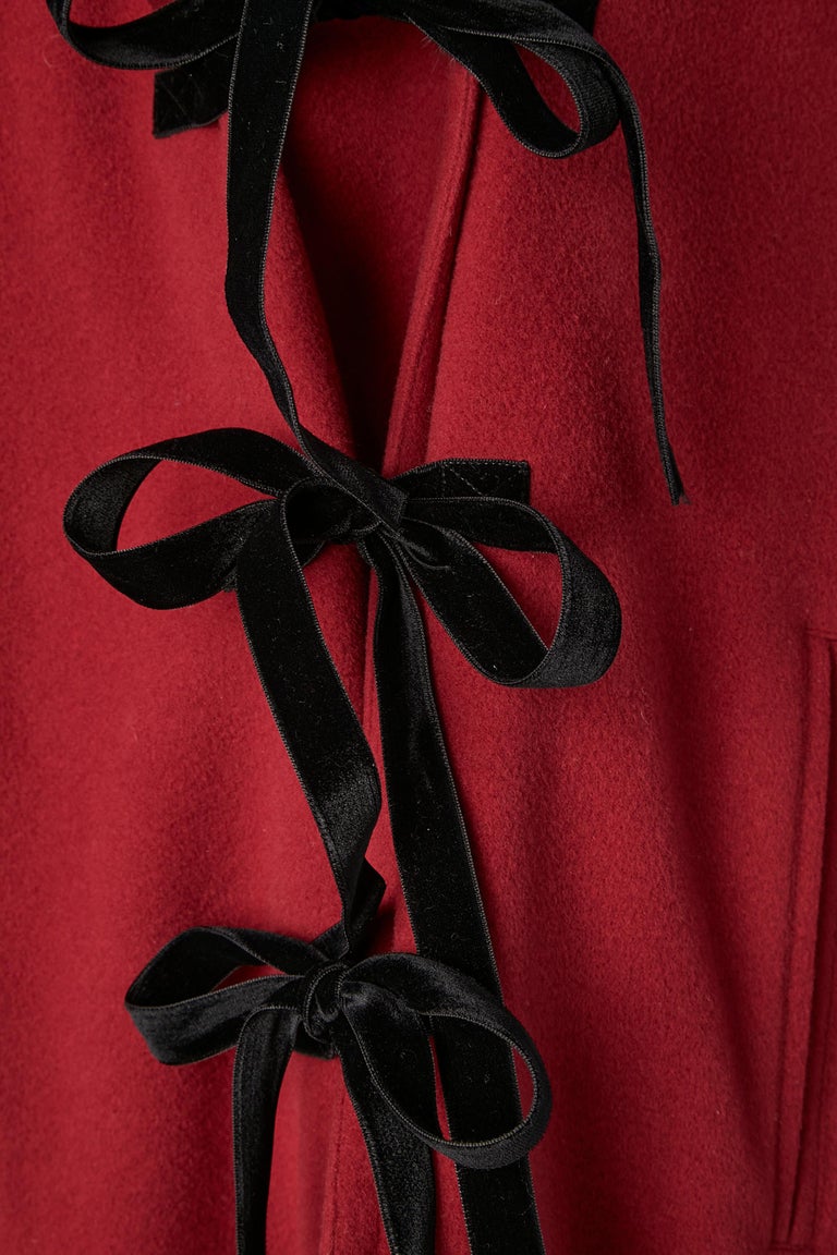Double-breasted red wool jacket with collar and cuff furs and bow YSL ...