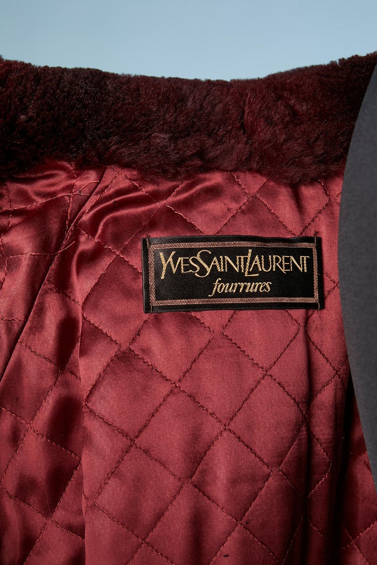 Double-breasted red wool jacket with collar and cuff furs and bow YSL ...