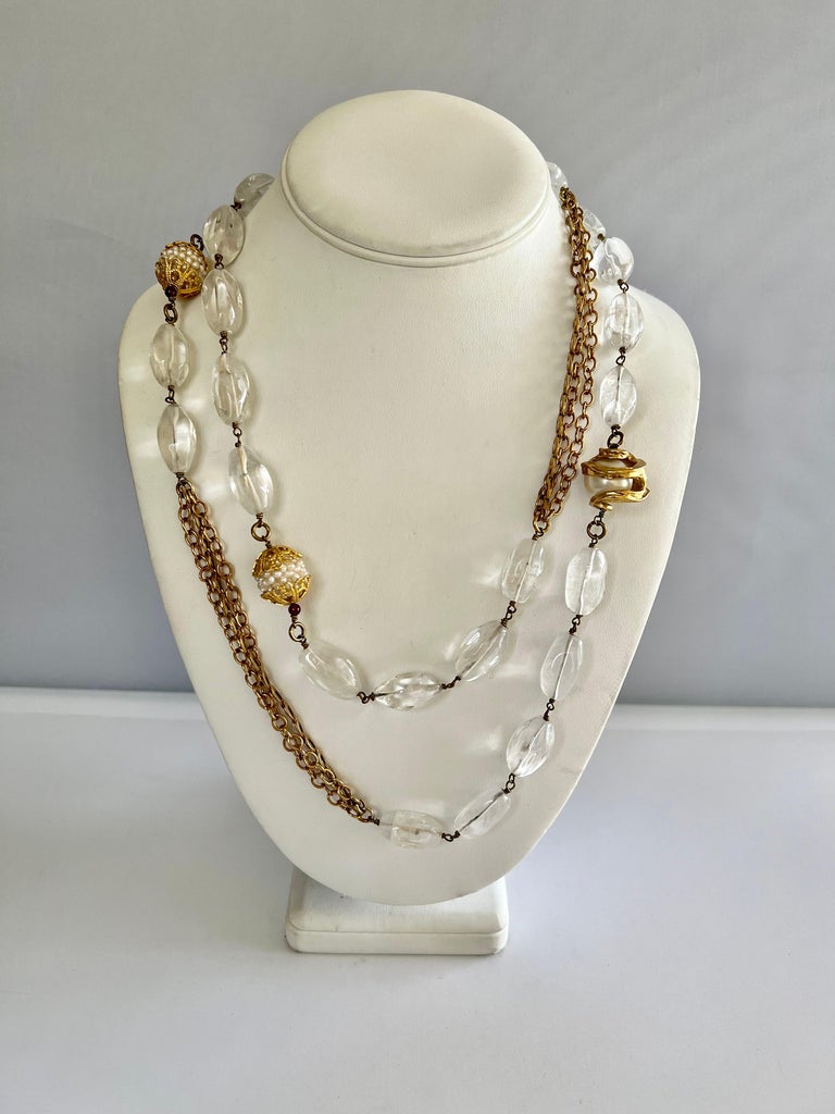 Double Chain, Rock Crystal, Bronze, and Faux Pearl French Sautoir ...