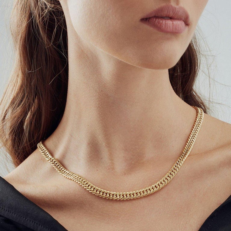 Double Cuban Link Chain Necklace, 14K Yellow Gold, 26.60Gr. For Sale at ...