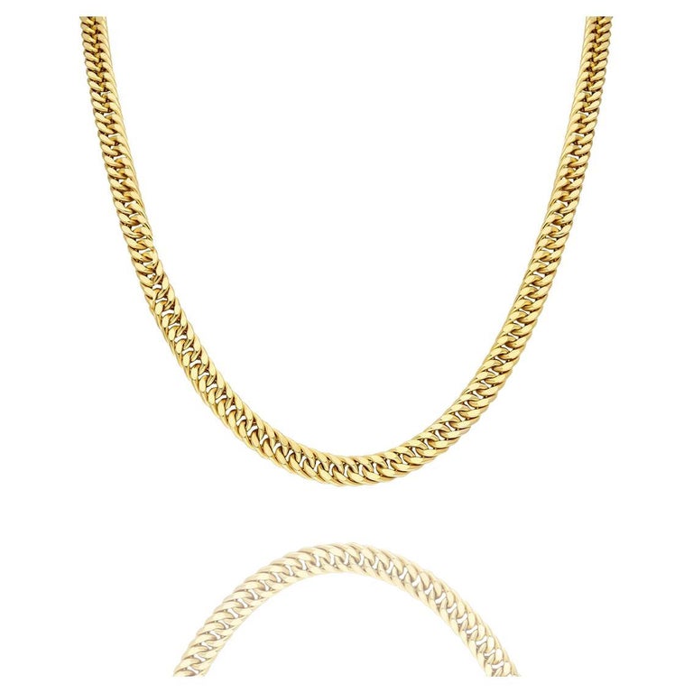 Double Cuban Link Chain Necklace, 14K Yellow Gold, 26.60Gr. For Sale at ...