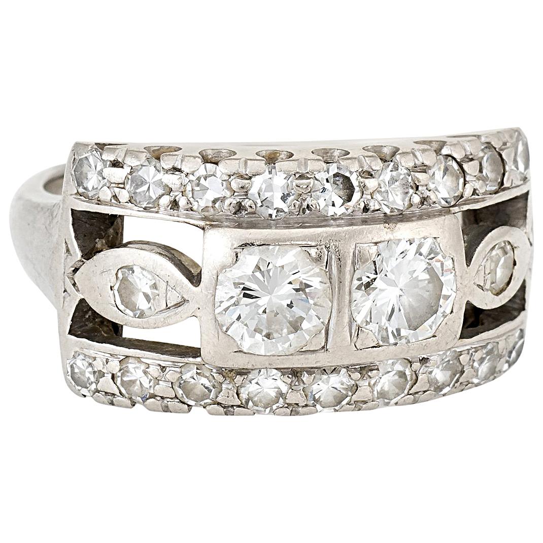 Double Diamond Band Ring Vintage 14 Karat White Gold Estate Fine ...