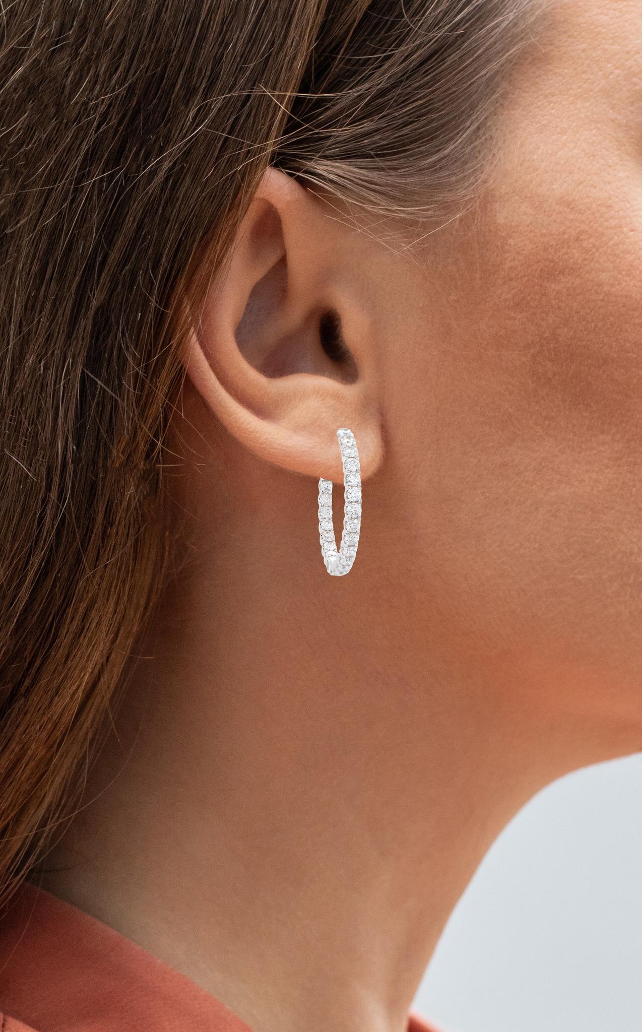 Double Diamond Hoop Earrings Round Cut 2.15 Carats 18K Gold For Sale at ...