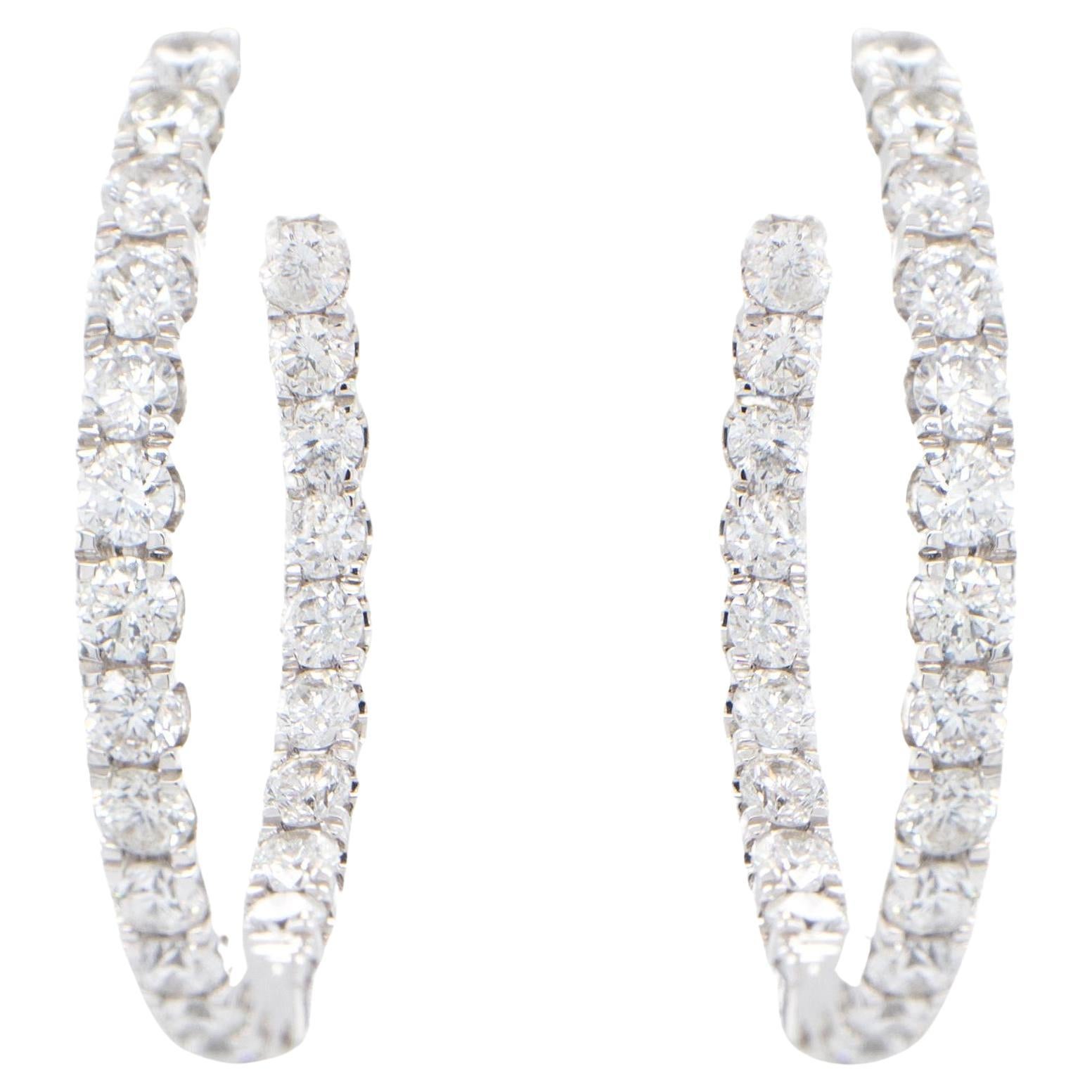 Double Diamond Hoop Earrings Round Cut 2.15 Carats 18K Gold For Sale at ...