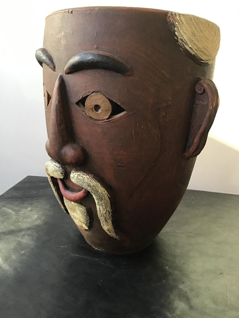Double Face Ceramic Vase of Man For Sale at 1stDibs