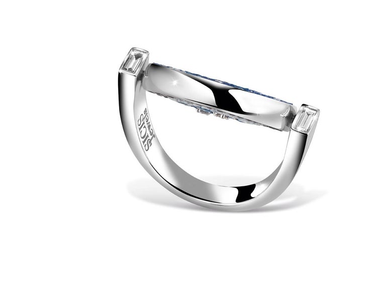 Double Face Ring White Gold White Diamonds Sapphires Hand Decorated ...