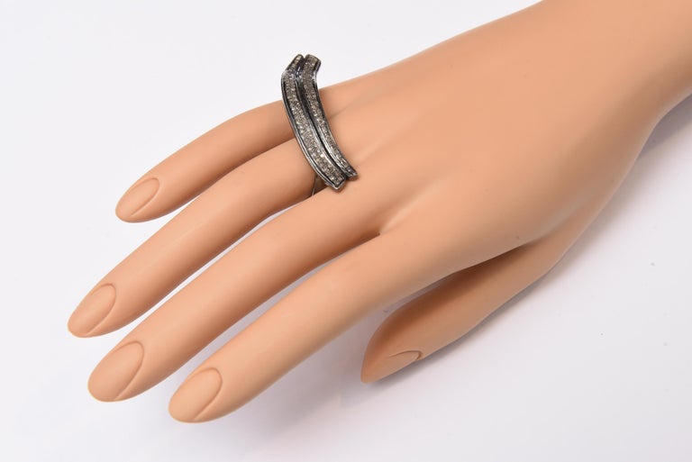 Double Finger Cocktail Ring of Pave Set Diamonds For Sale (Free ...