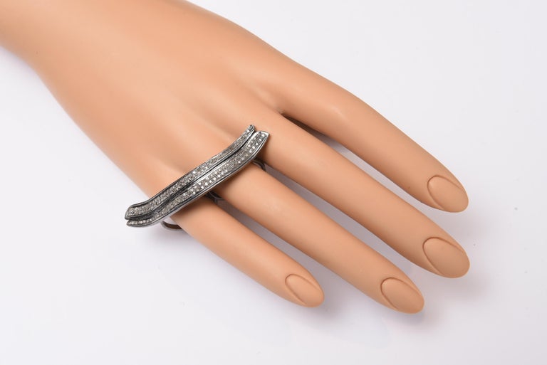 Double Finger Cocktail Ring of Pave Set Diamonds For Sale (Free ...