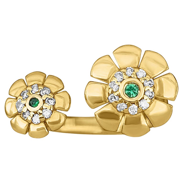 Customizable Double Flower Open Ring with Diamonds and Tsavorites For ...