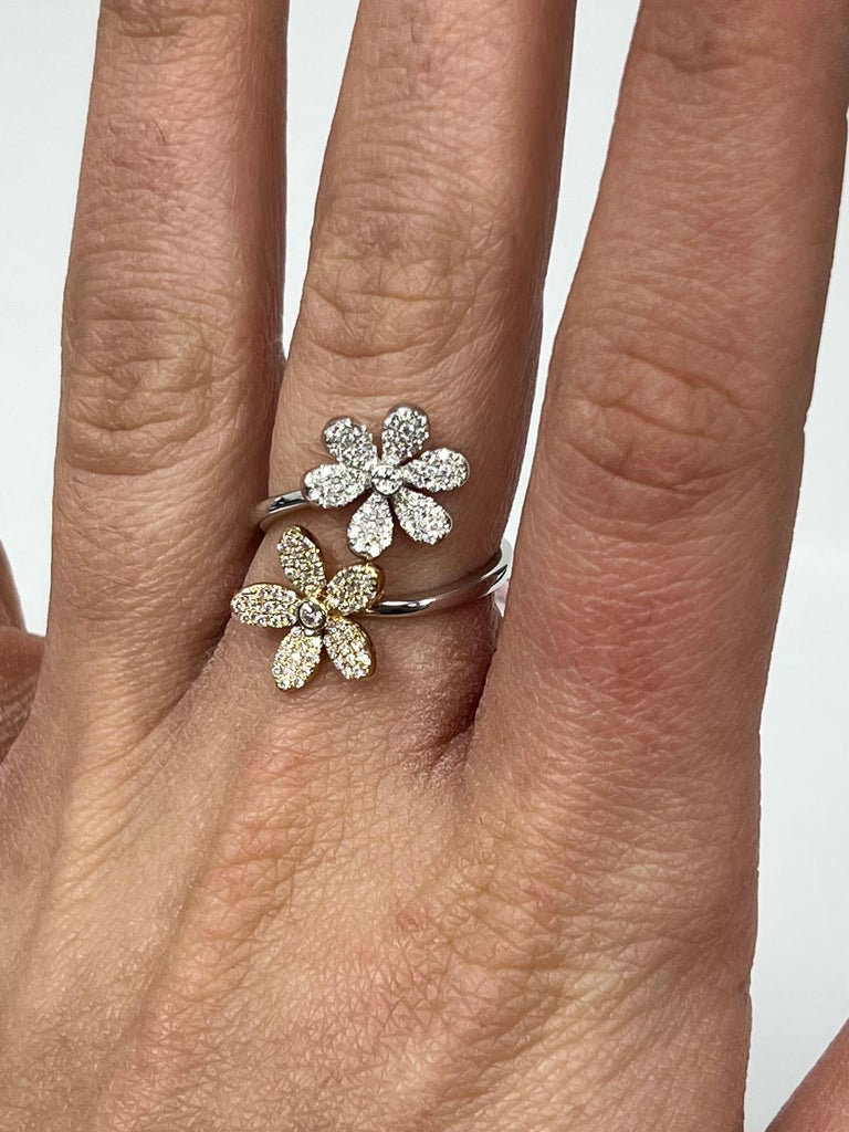 Double Flower Wrap Around Diamond Ring For Sale at 1stDibs