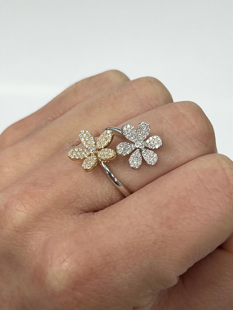 Double Flower Wrap Around Diamond Ring For Sale at 1stDibs