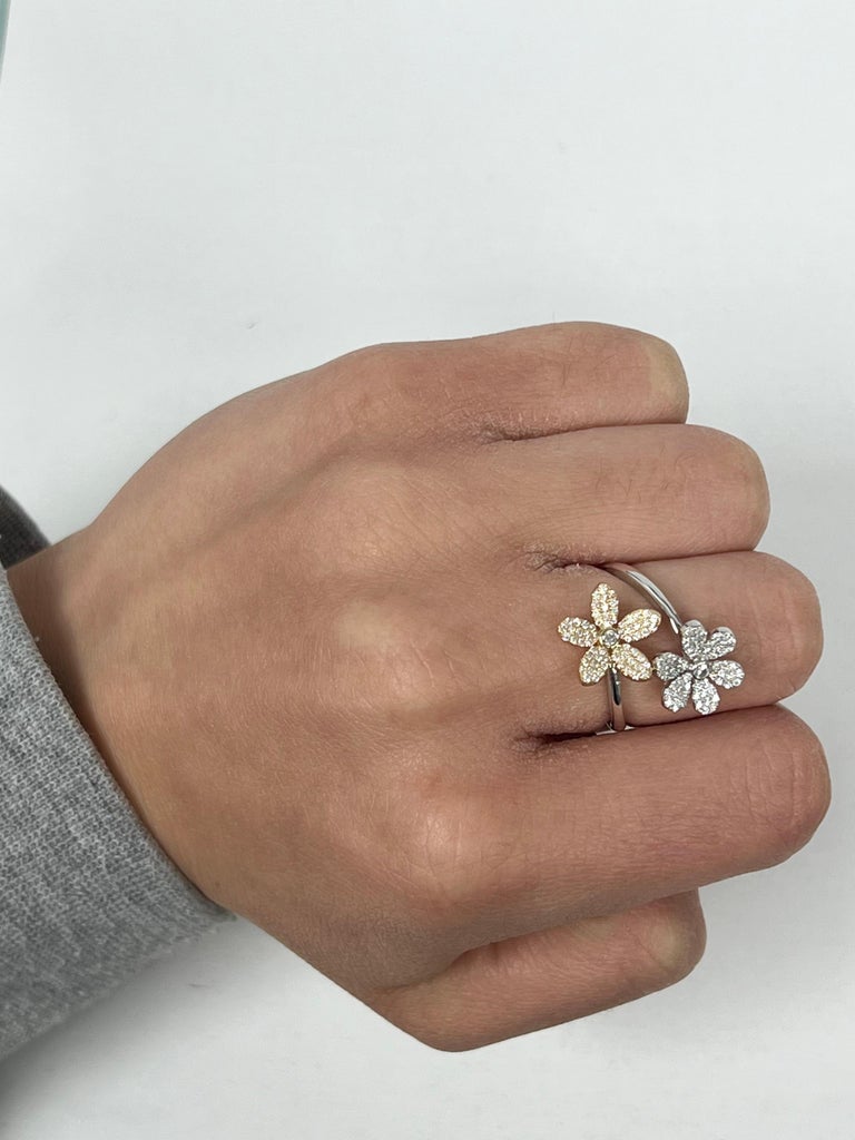 Double Flower Wrap Around Diamond Ring For Sale at 1stDibs
