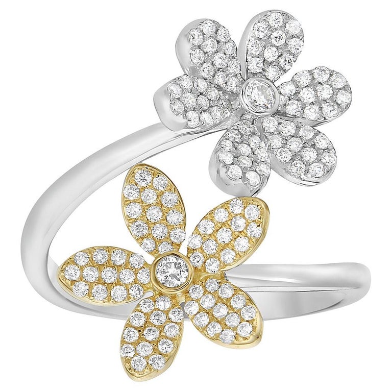 Double Flower Wrap Around Diamond Ring For Sale at 1stDibs