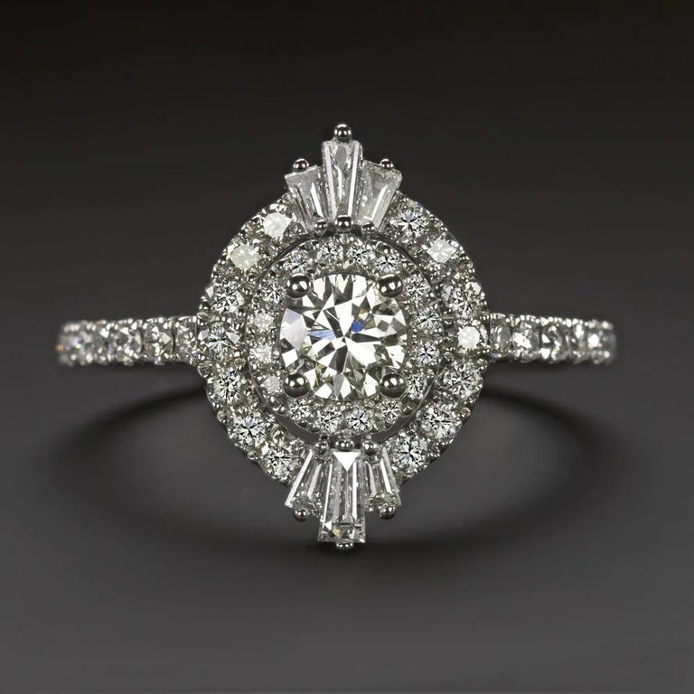 Double Halo Baguette Diamond Cocktail Ring For Sale at 1stDibs