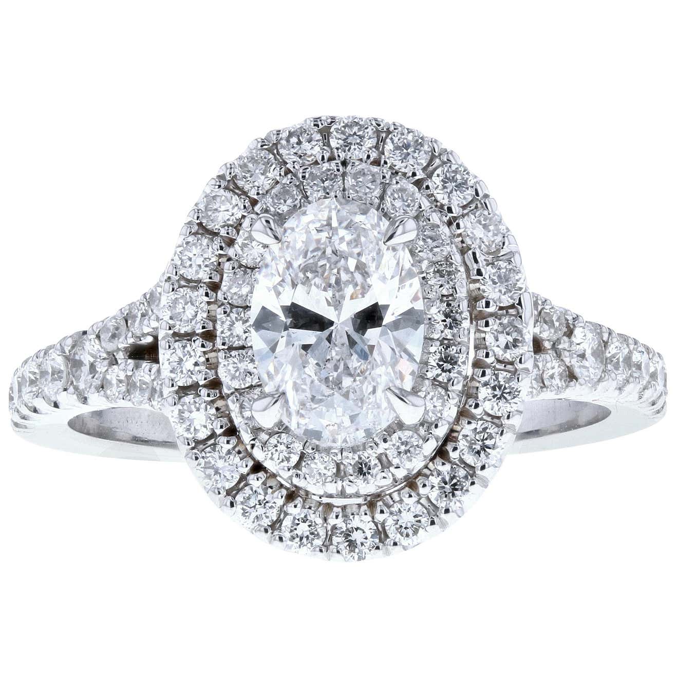 Double Halo Diamond Engagement Ring With Split Shank And Oval Centre