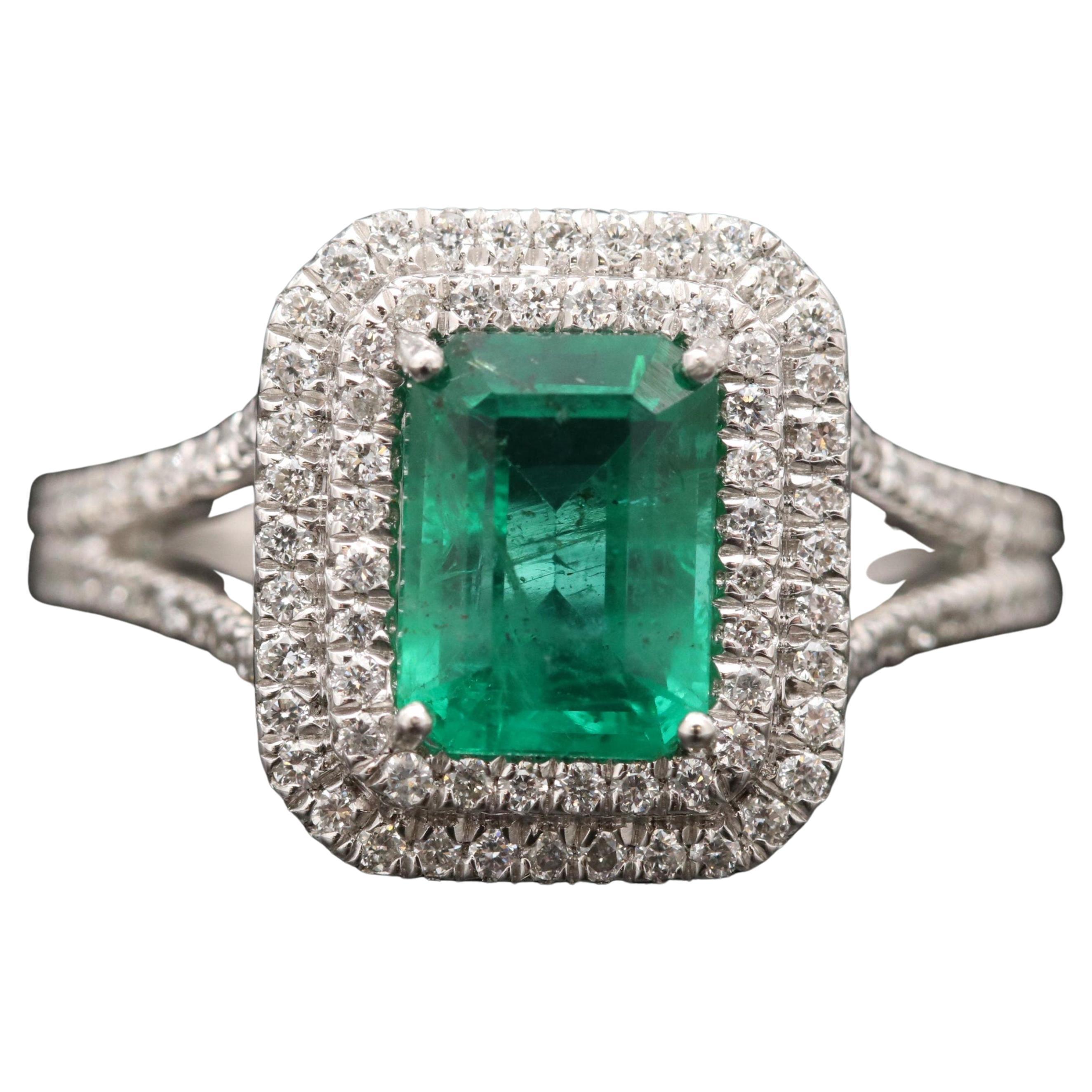 Vintage Diamond Emerald Halo Engagement Ring For Sale at 1stDibs ...