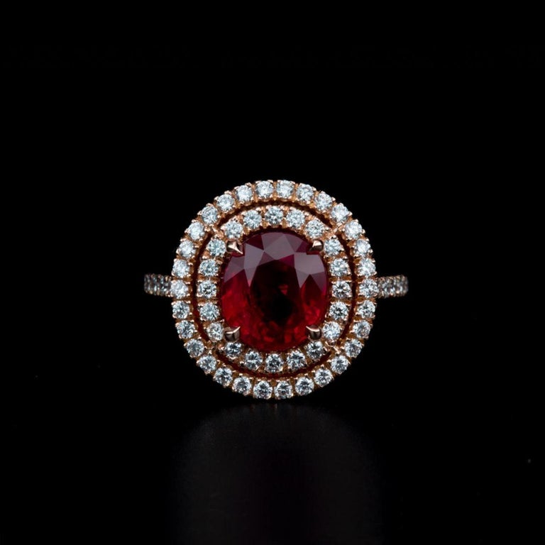 Customizable Double Halo Ruby Engagement Ring, Vintage Ruby Gold ...